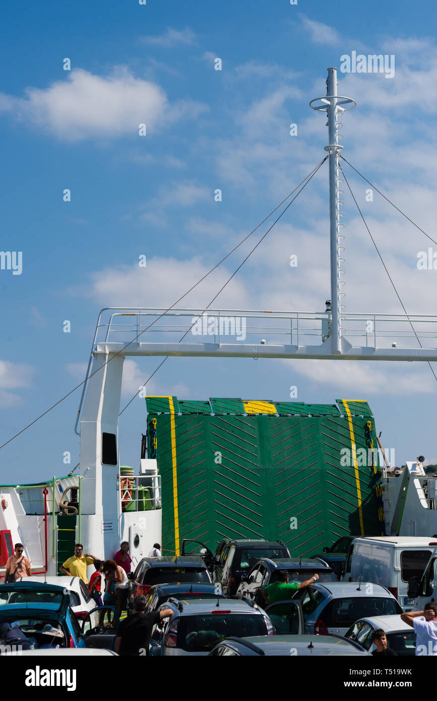 Messina, Italy – 29 August 2018 : Row of cars waiting to get off a ...