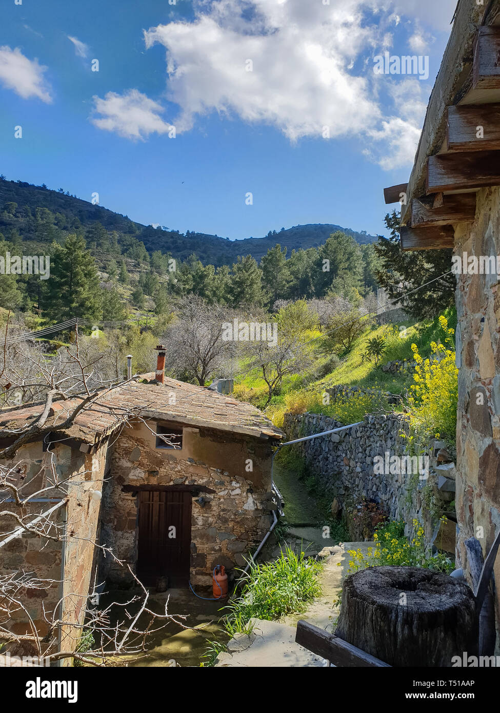 Fikardou village scene with traditional architecture and surrounding ...