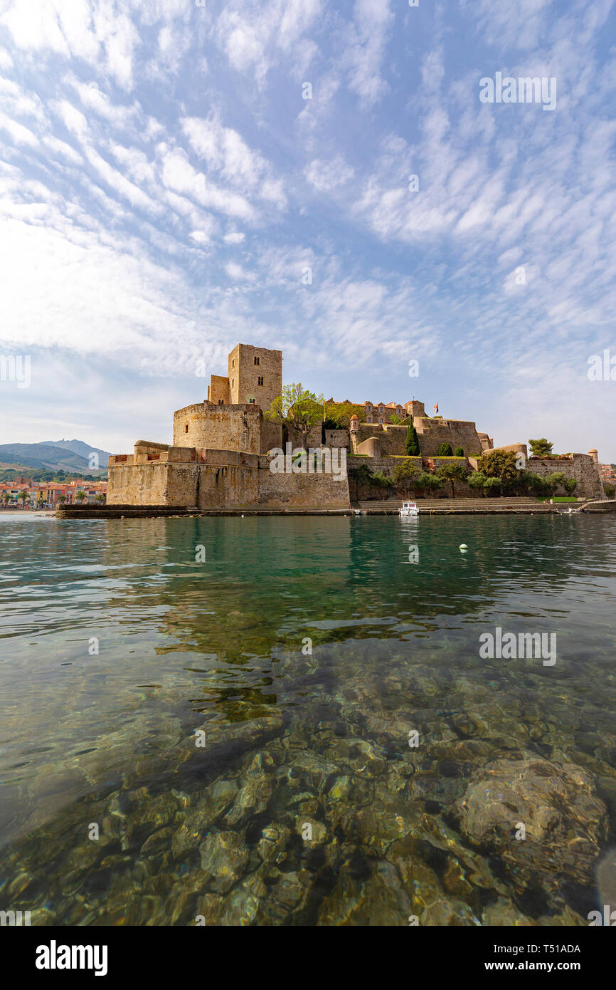Medieval castle fortification at the seaside of colliure, France Stock ...