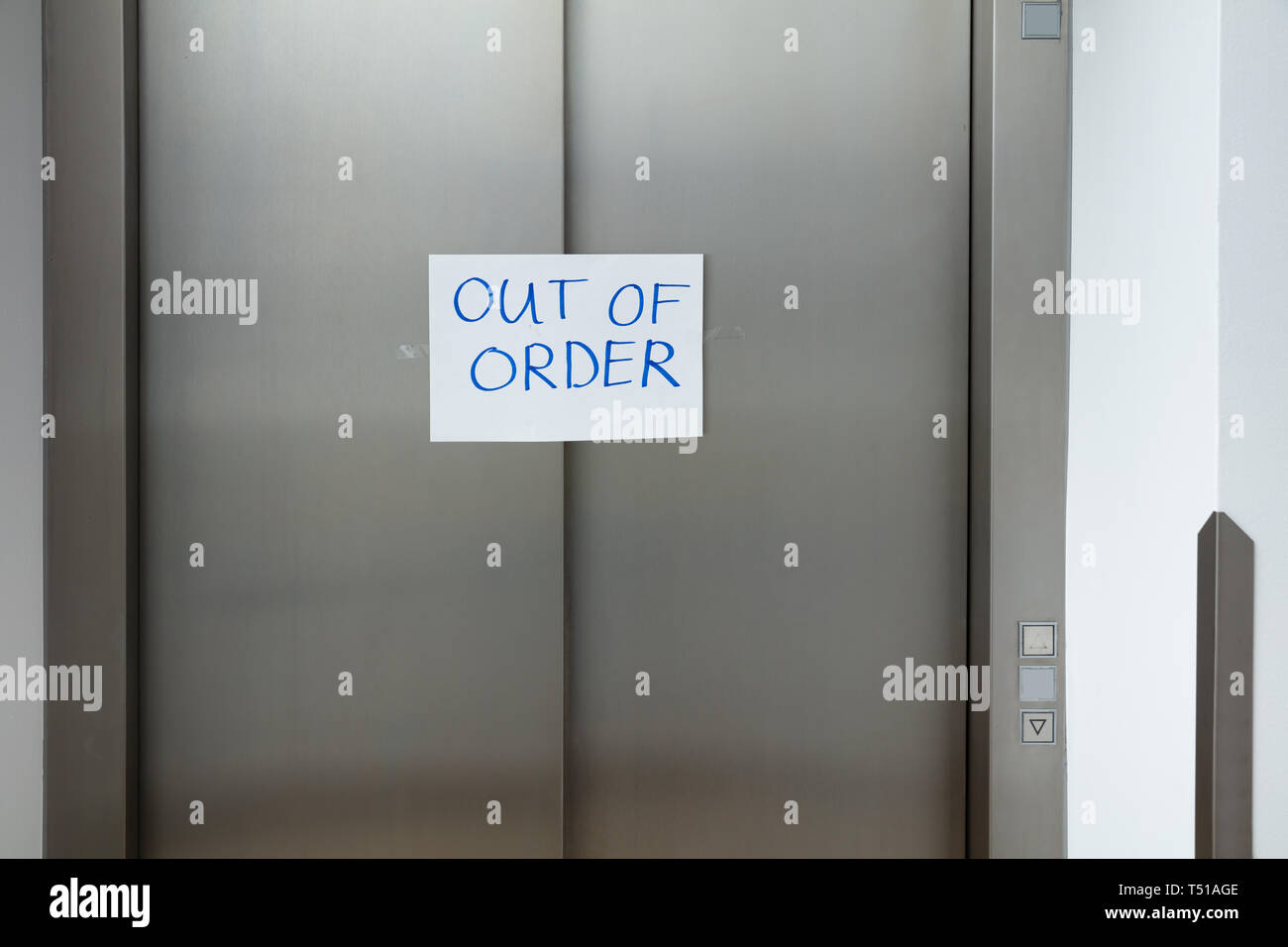 Written Text Out Of Order Message In White Paper On Closed Elevator ...