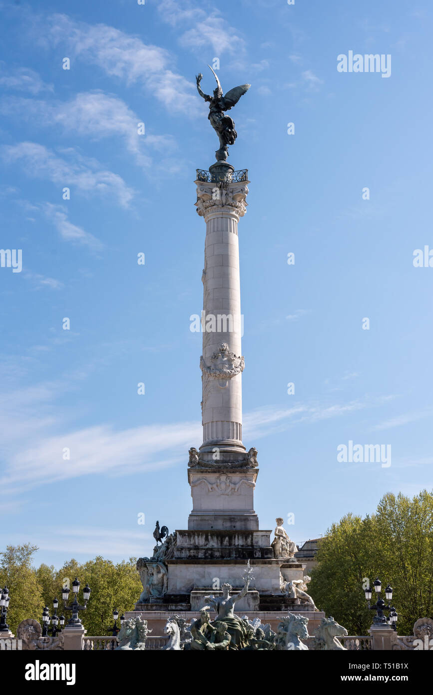 Fountain and the statue of the Place des Quinconces in Bordeaux Stock ...