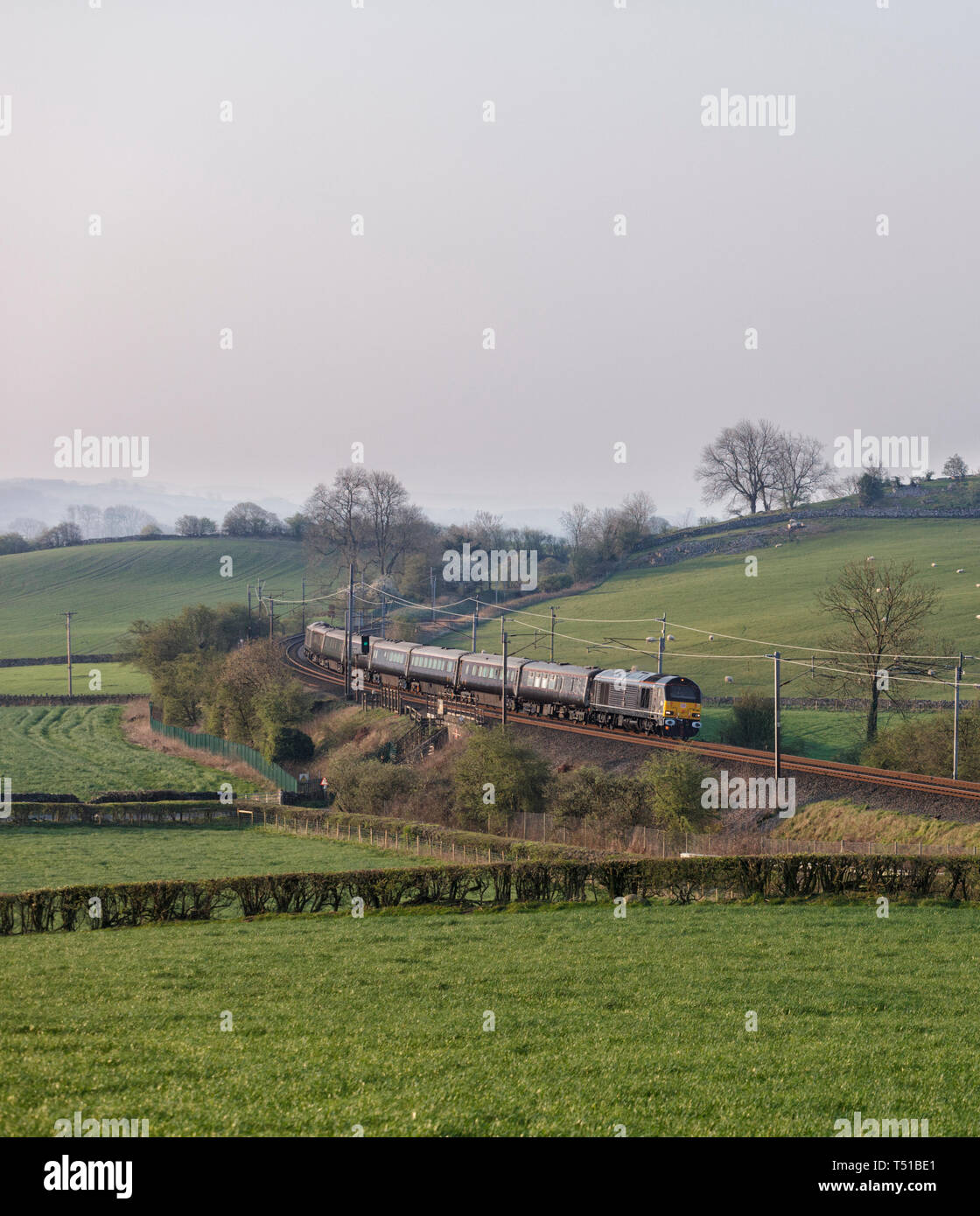 British royal train on the west coast main line at Hincaster in Cumbria ...