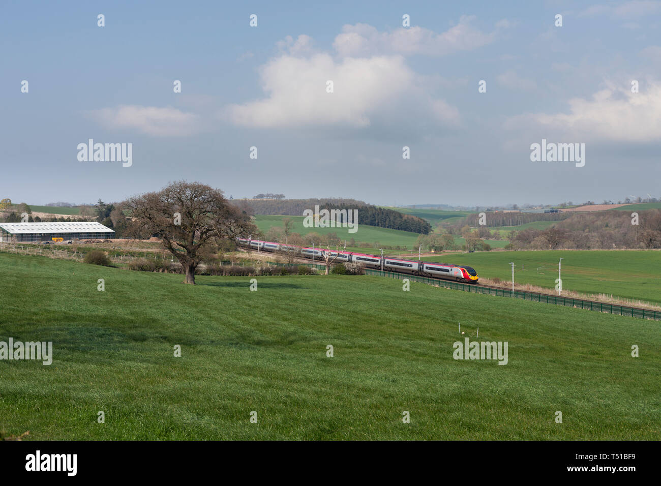 Virgin Trains Pendolino train on the west coast main line in Cumbria at ...