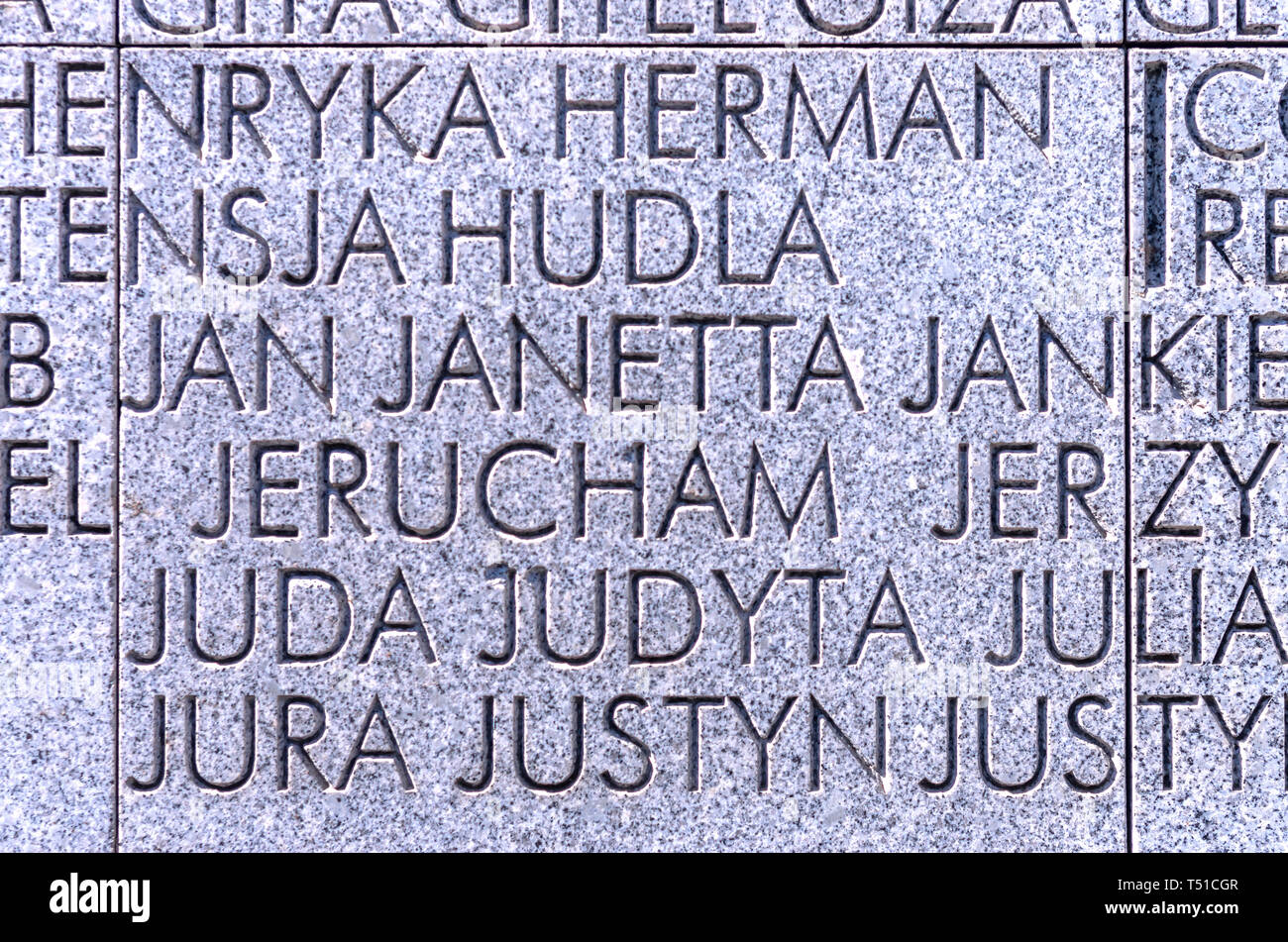 Detail of the Umschlagplatz Monument. One of the plaques with 448 of ...