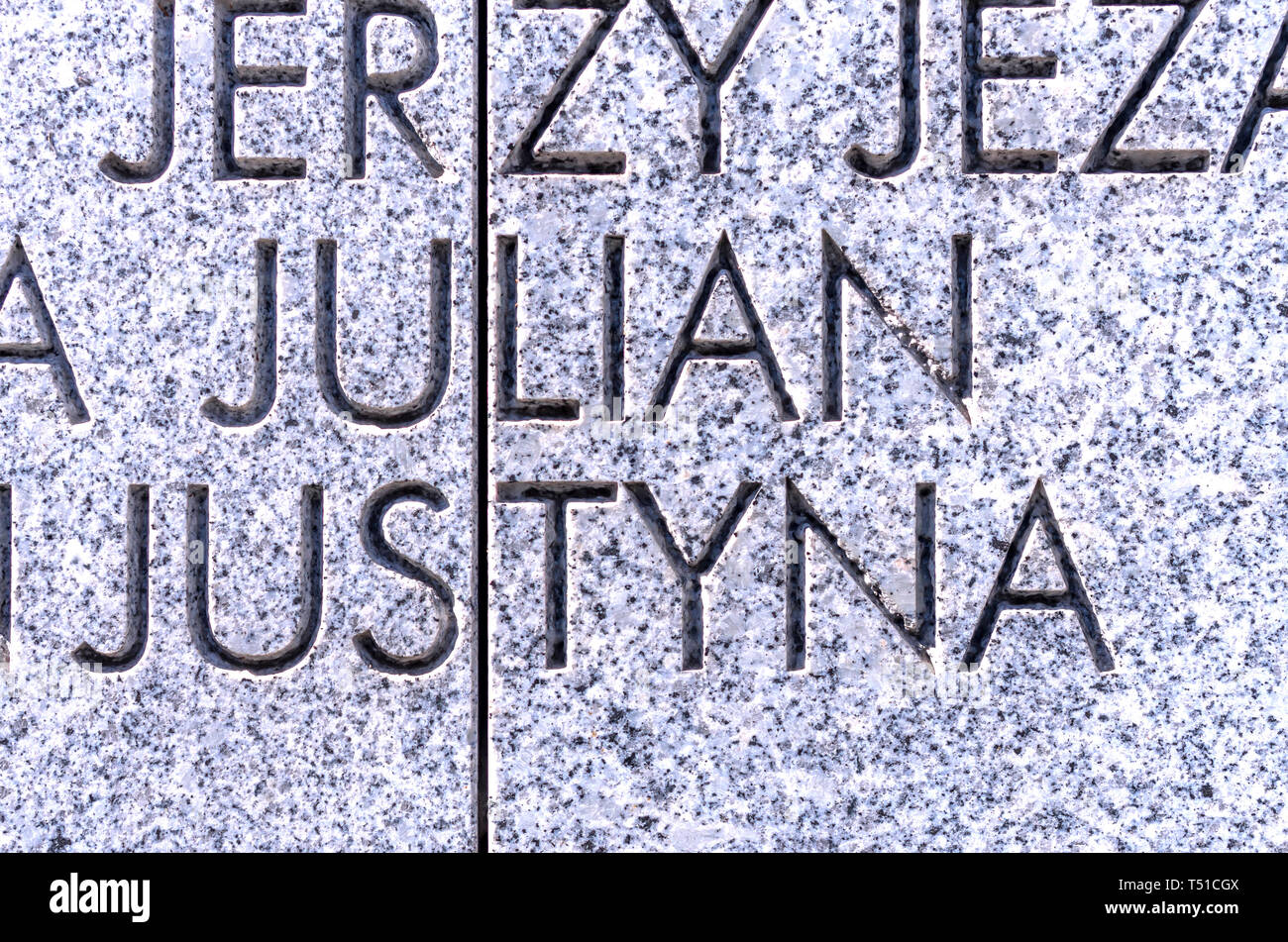 Detail of the Umschlagplatz Monument. One of the plaques with 448 of ...