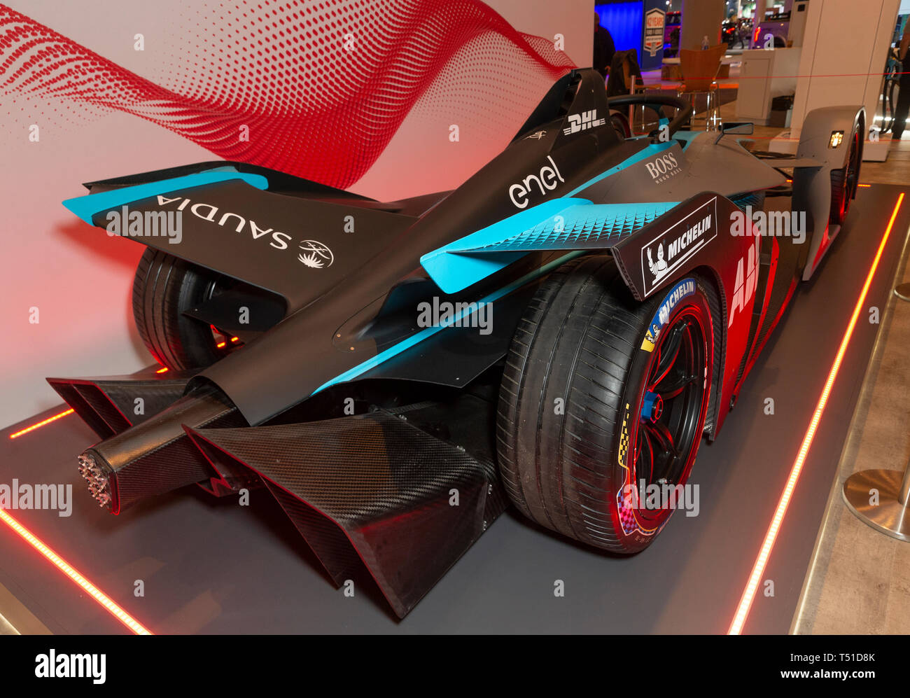 New York, NY - April 17, 2019: Formula E racing car for Julius Bar on ...