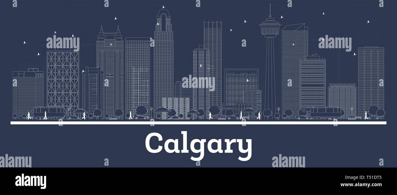 Outline Calgary Canada City Skyline with White Buildings. Vector ...