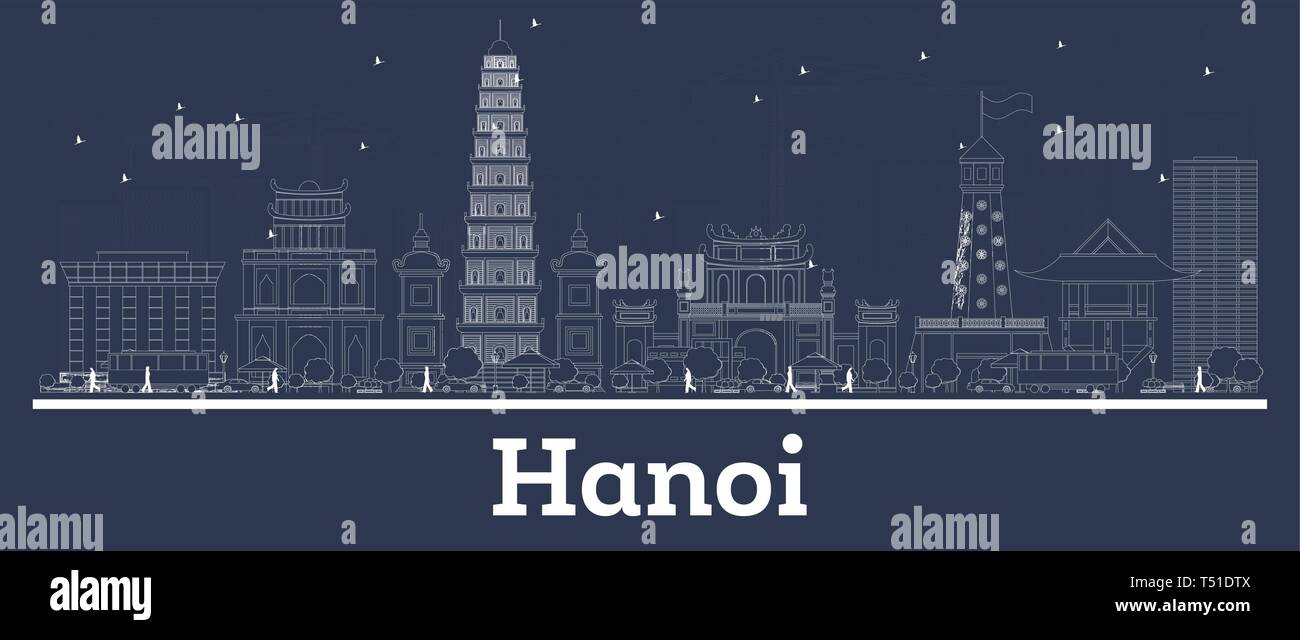 Outline Hanoi Vietnam City Skyline with White Buildings. Vector ...