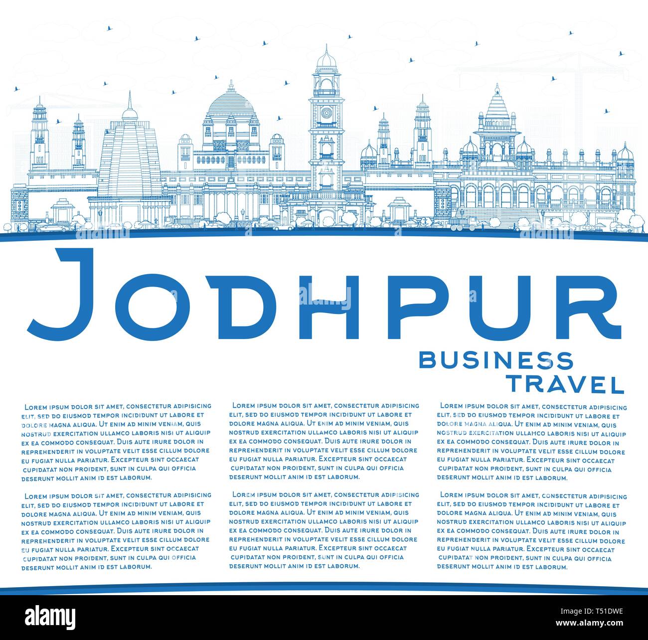 Outline Jodhpur India City Skyline with Blue Buildings and Copy Space ...
