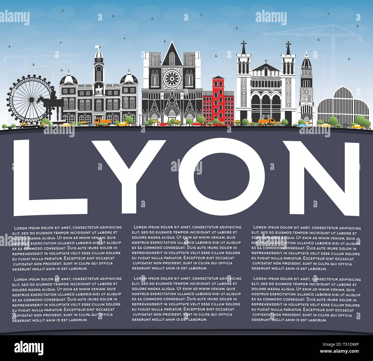 Lyon France City Skyline with Color Buildings, Blue Sky and Copy Space ...