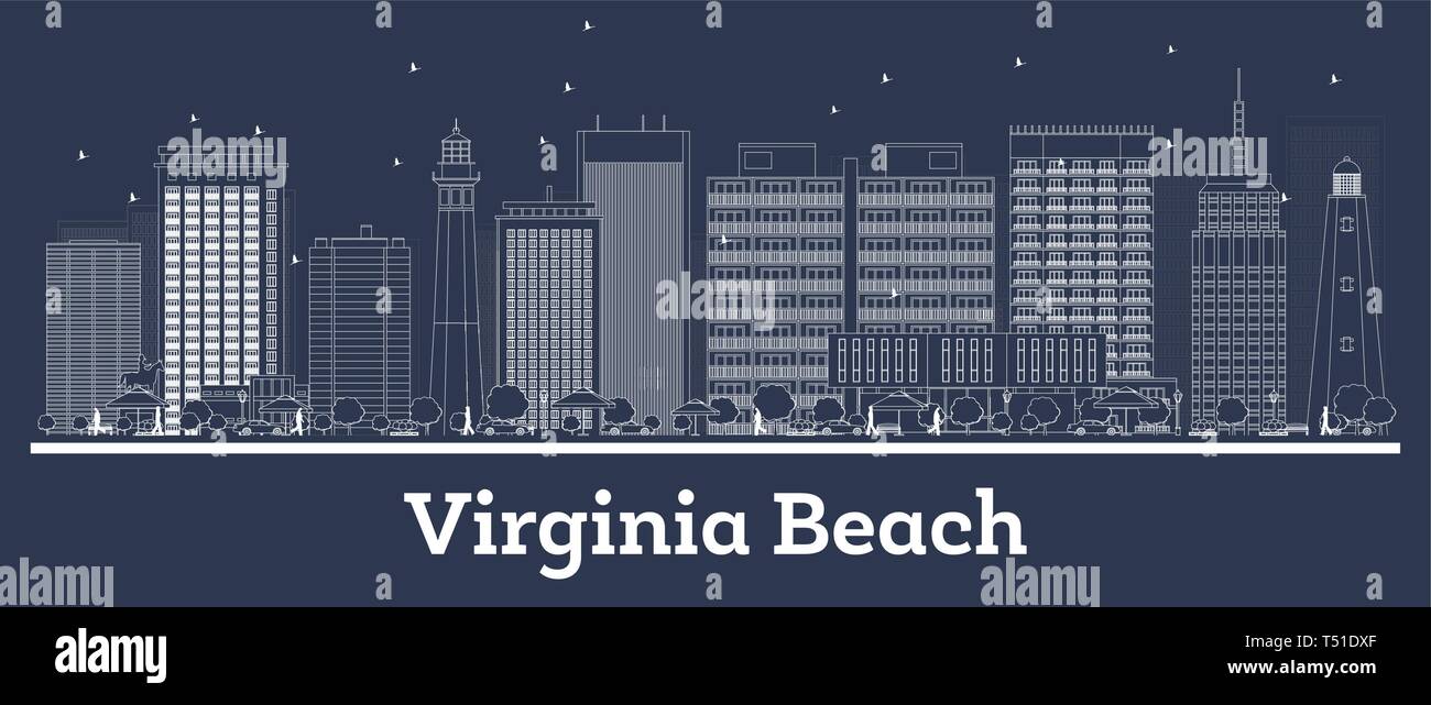 Outline Virginia Beach Virginia City Skyline with White Buildings ...