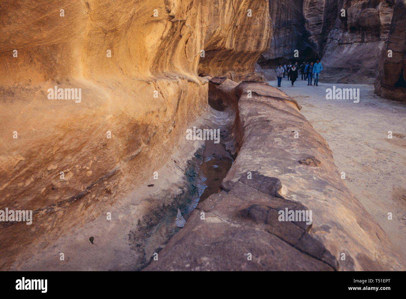 Ancient water channel in Siq canyon in Petra historical city of ...