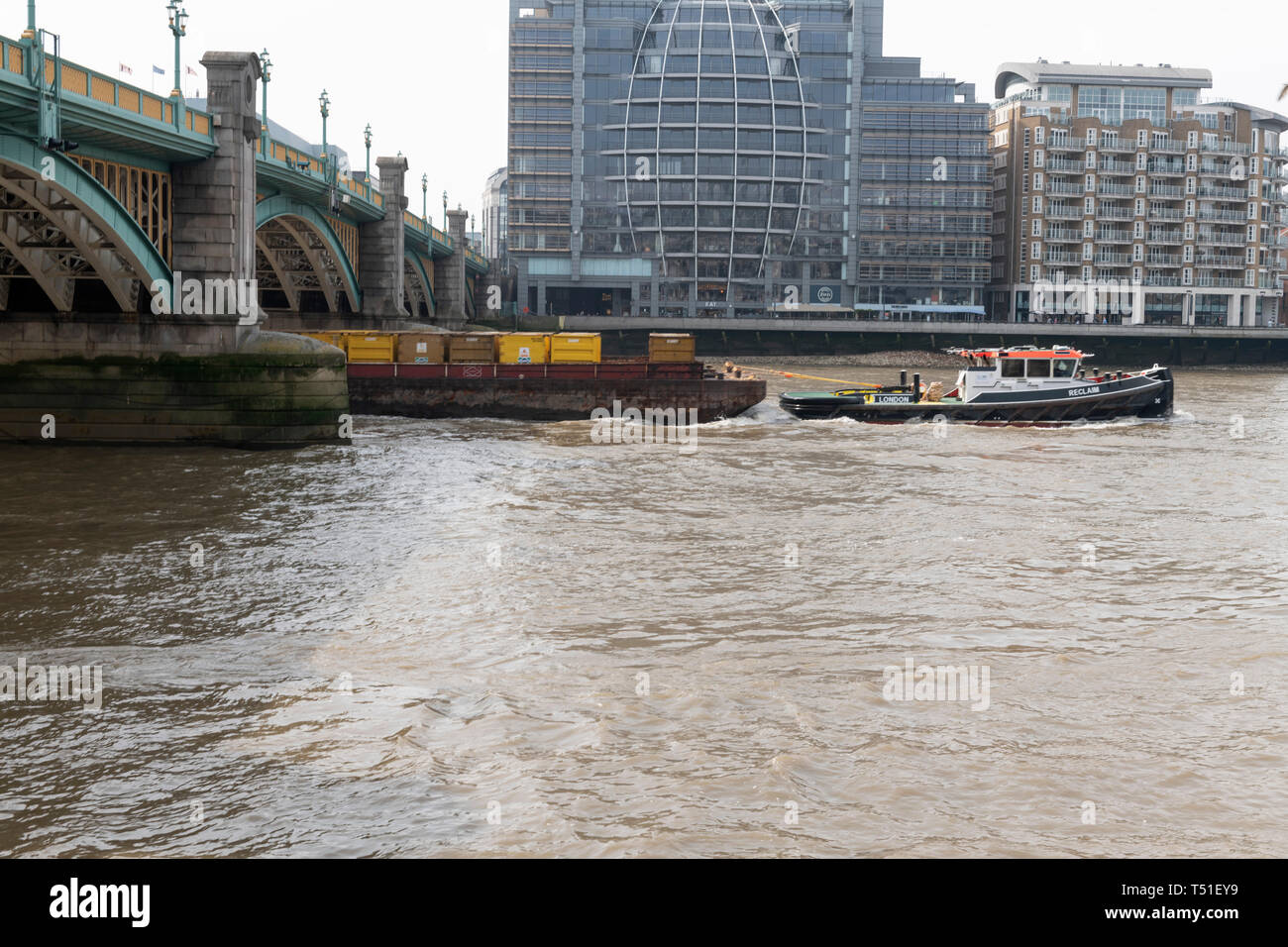 Waste barge on river Thames, London Stock Photo - Alamy