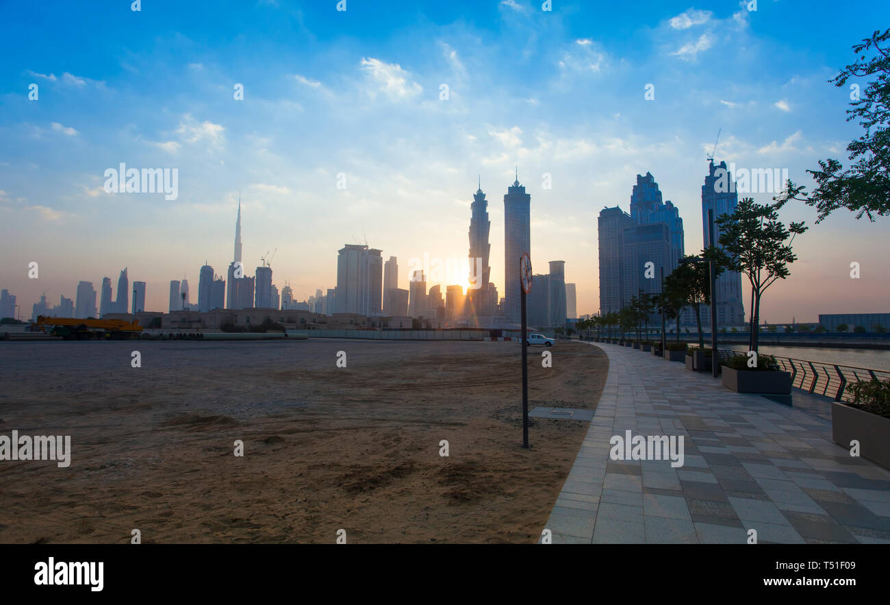 Dubai city skyline in the morning, sunrise Stock Photo - Alamy