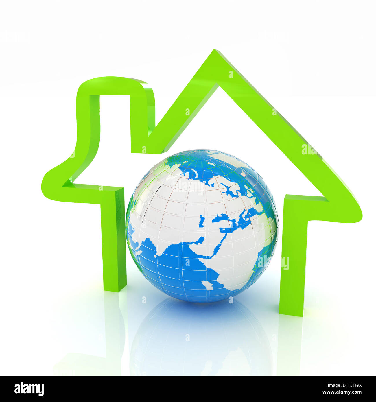 3d green icon house, earth on white background Stock Photo - Alamy