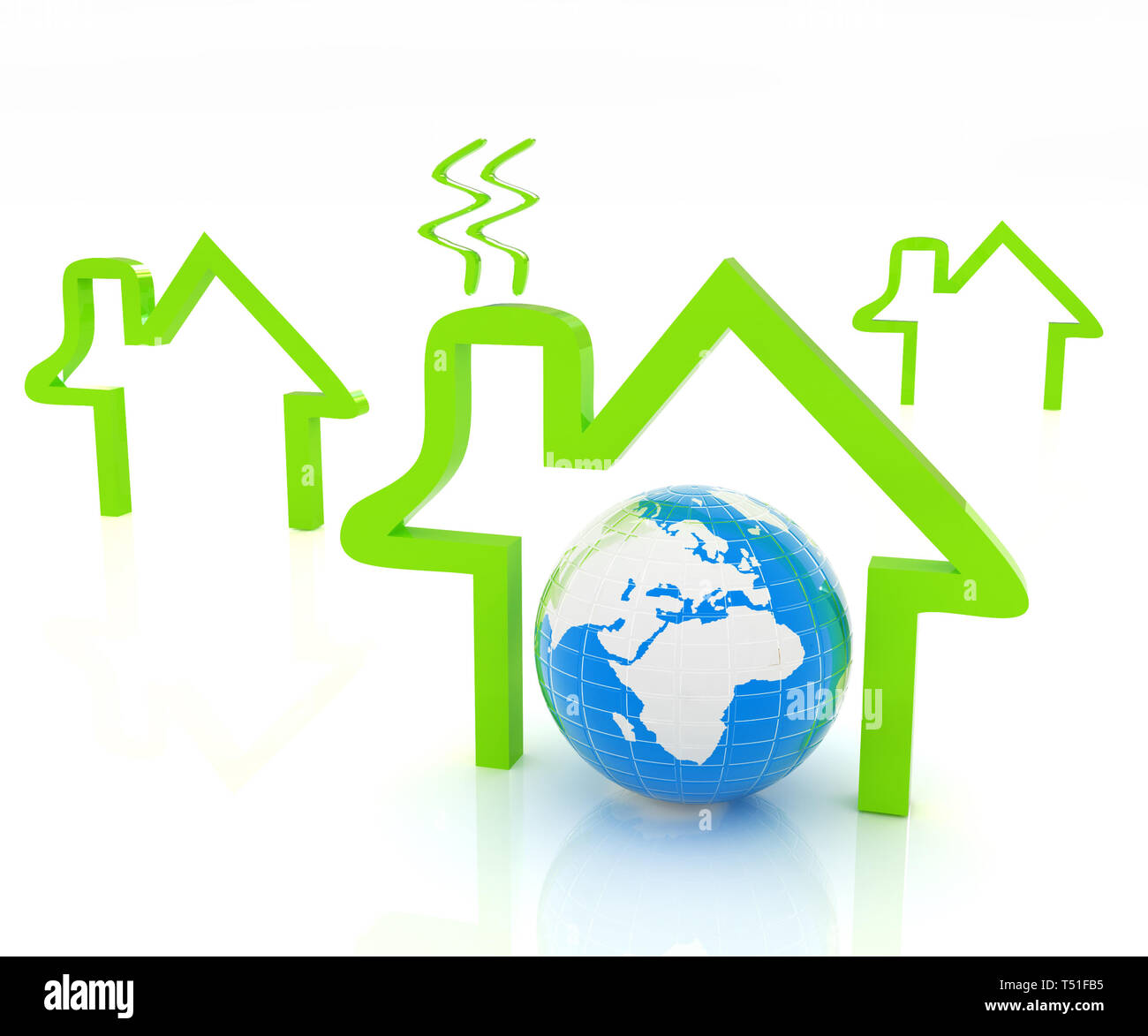 earth and icon house on white background Stock Photo - Alamy