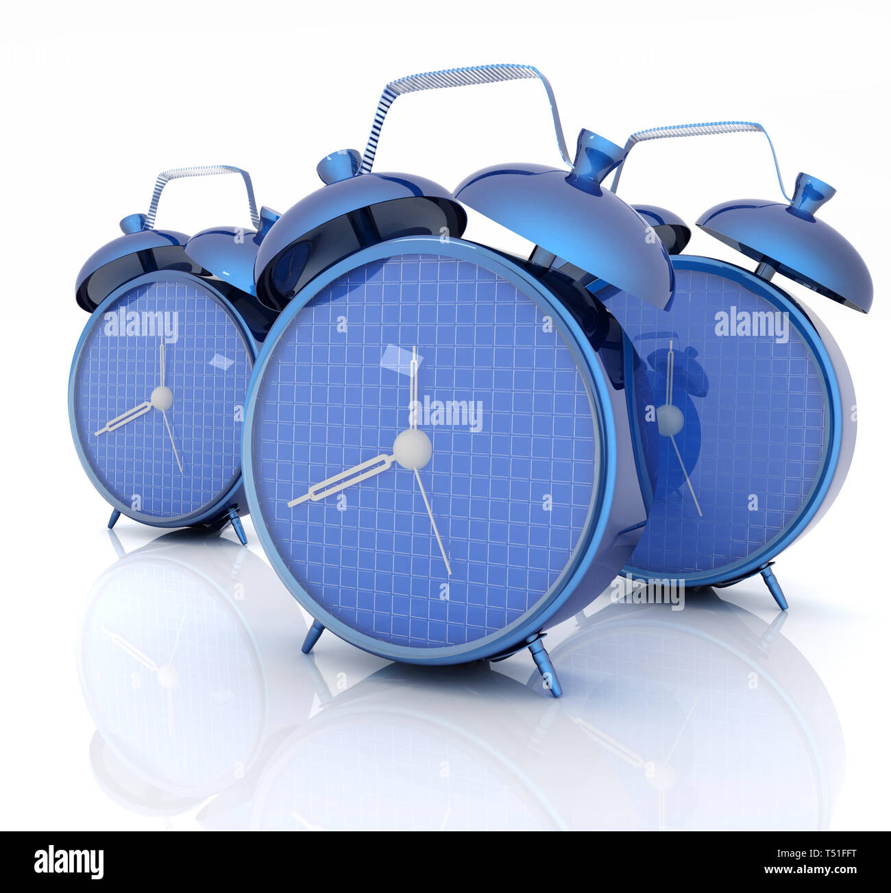 3d illustration of glossy alarm clocks against white background Stock ...