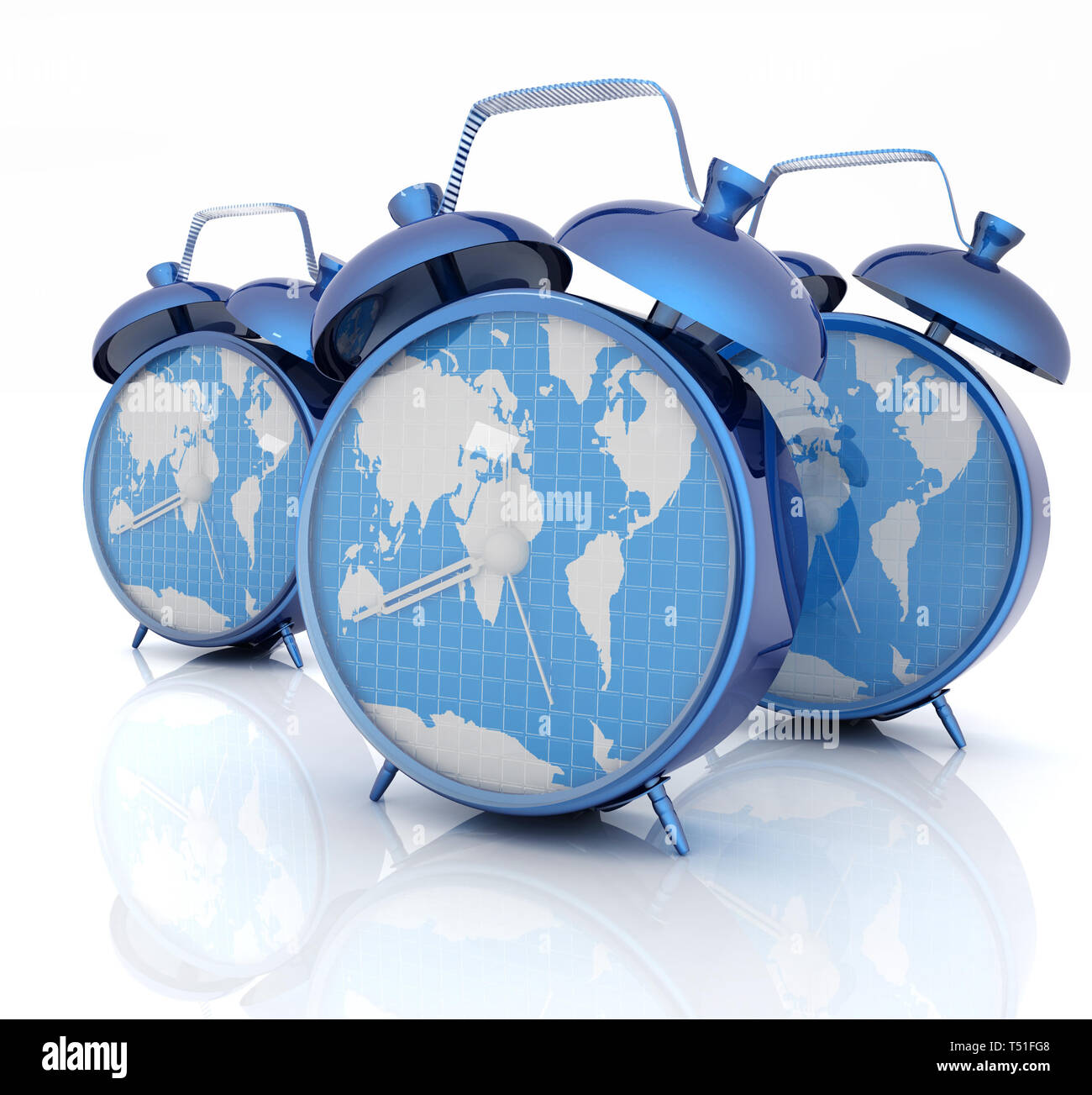 Alarm clocks of world map Stock Photo - Alamy