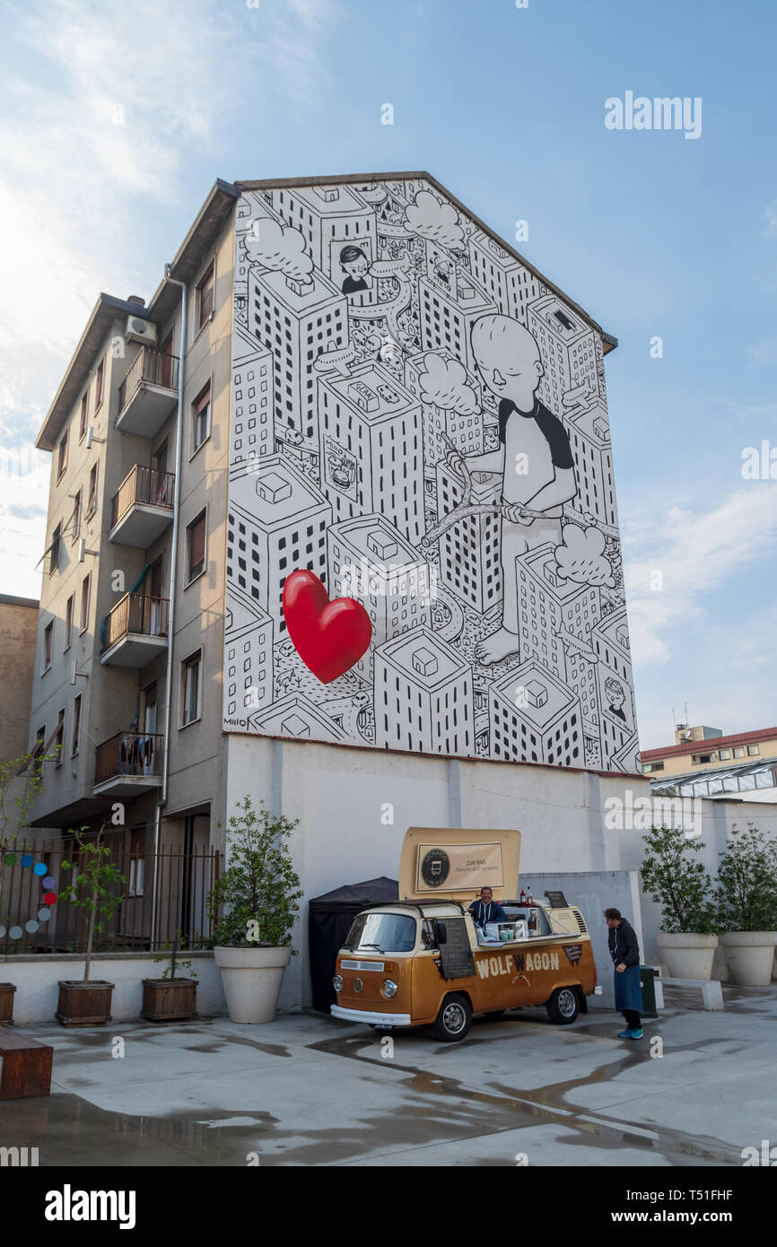 Mural by Millo, Italian Street artist, called Love Seeker. Milan, Italy ...