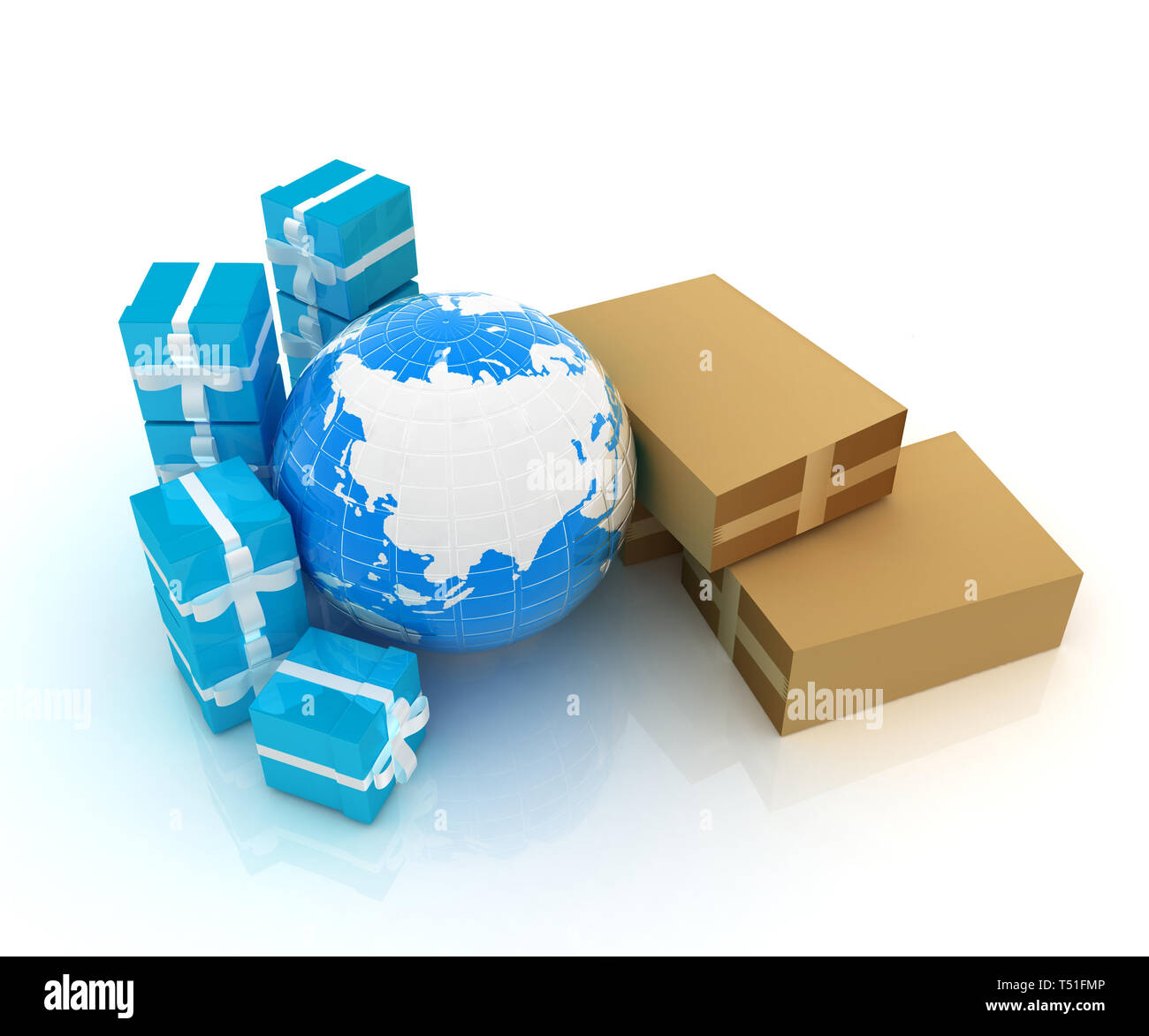 Cardboard boxes, gifts and earth on a white background Stock Photo - Alamy