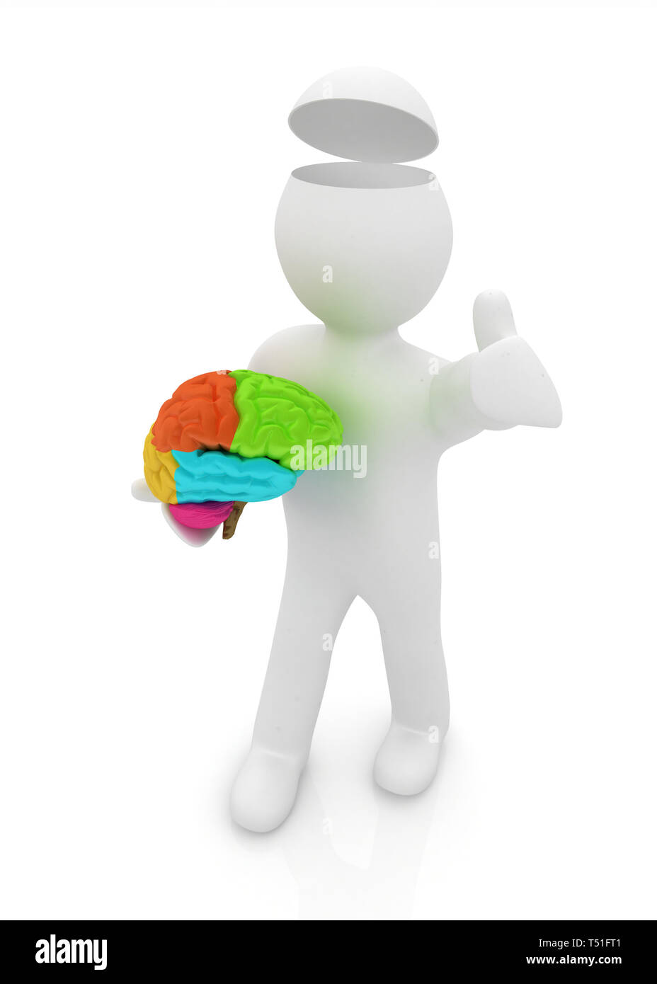 3d people - man with half head, brain and trumb up Stock Photo - Alamy