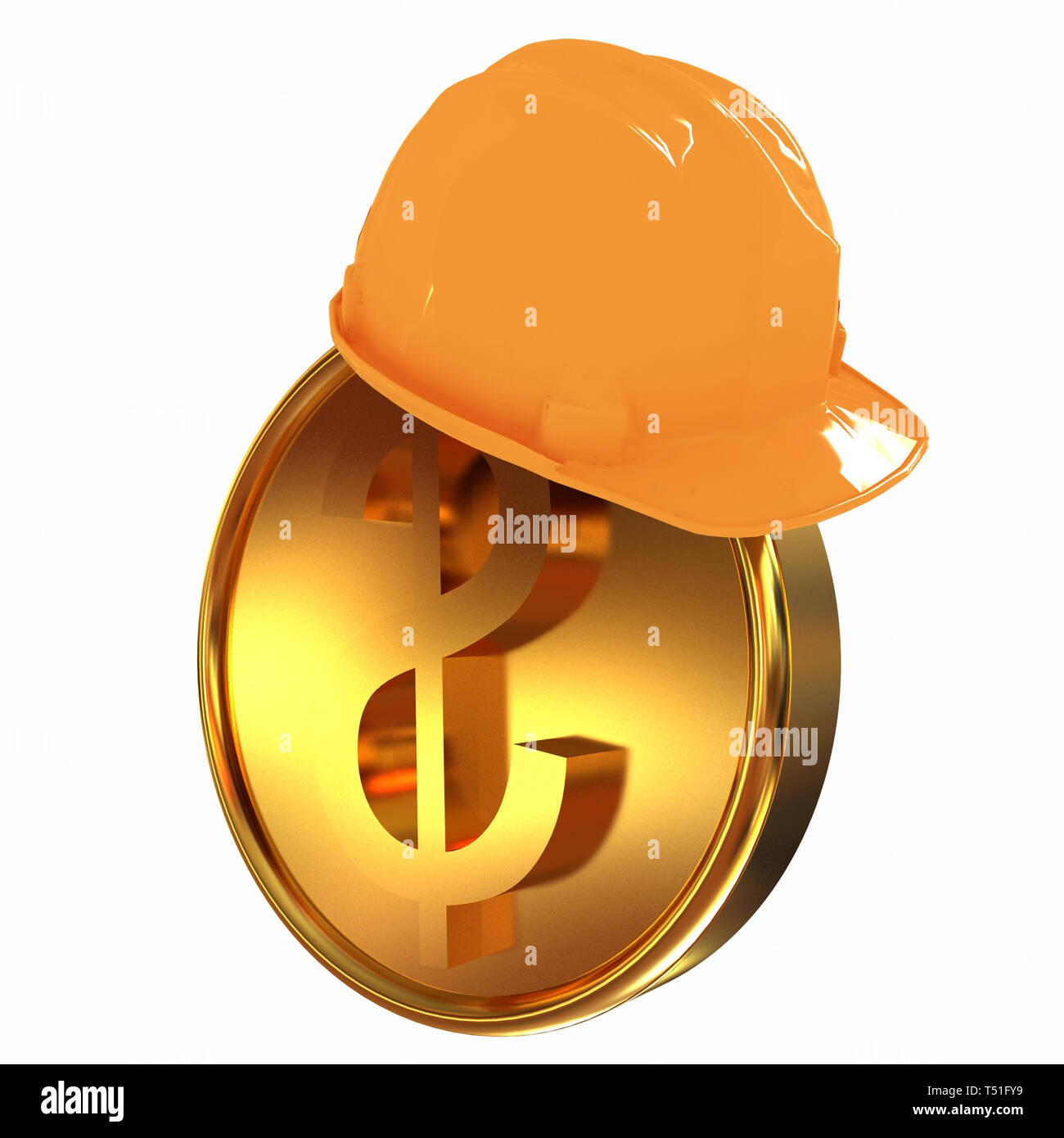 Hard hat on gold dollar coin Stock Photo - Alamy