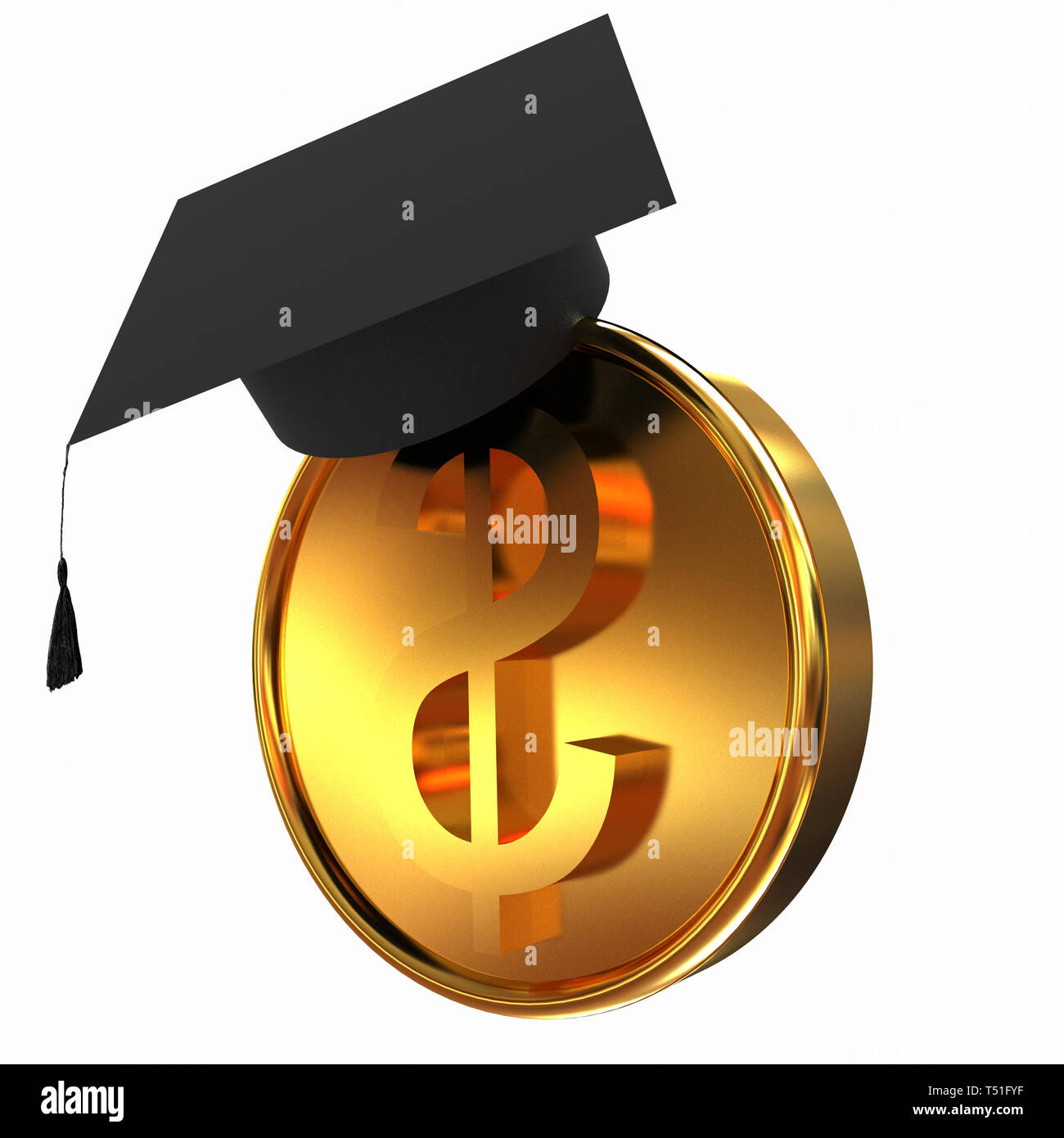 Graduation hat on gold dollar coin Stock Photo - Alamy