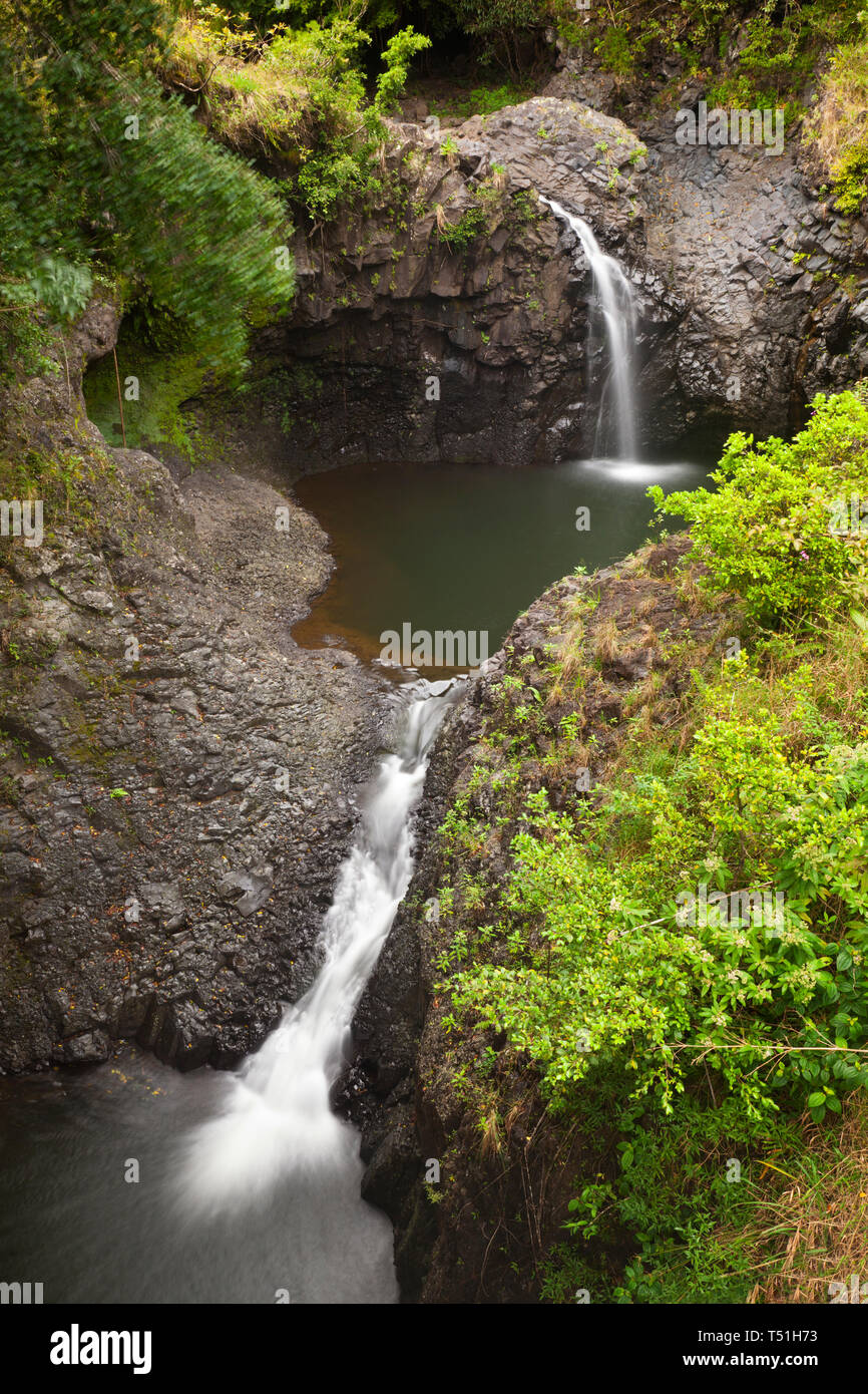 A set of little waterfalls and pools on the Pipiwai Trail to Waimoku ...