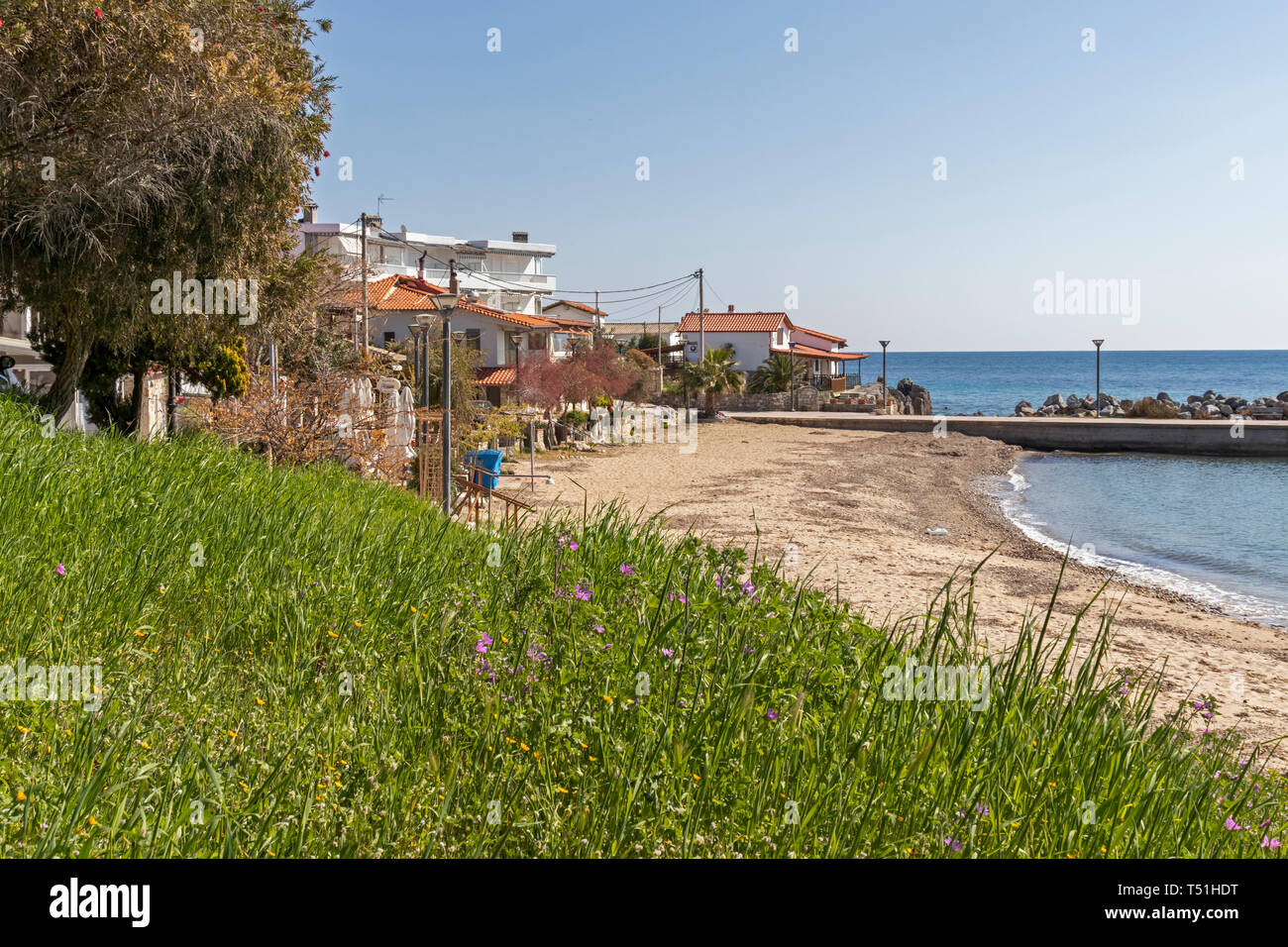 LOUTRA, KASSANDRA, GREECE - MARCH 31, 2019: Panorama of resort of ...
