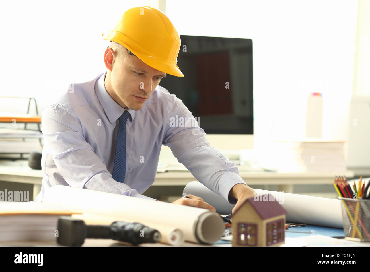 Architect Plan Building Reconstruction Project Stock Photo - Alamy