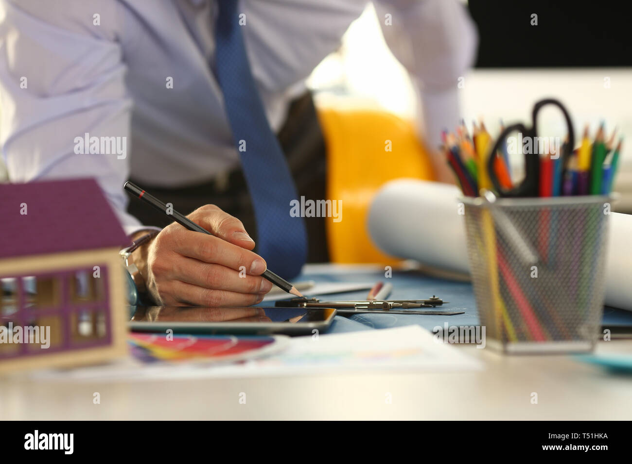 Architect Outline Building Reconstruction Sketch Stock Photo - Alamy