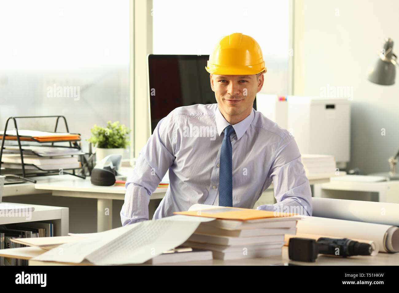 Smiling Civil Engineer Working on House Sketch Stock Photo - Alamy