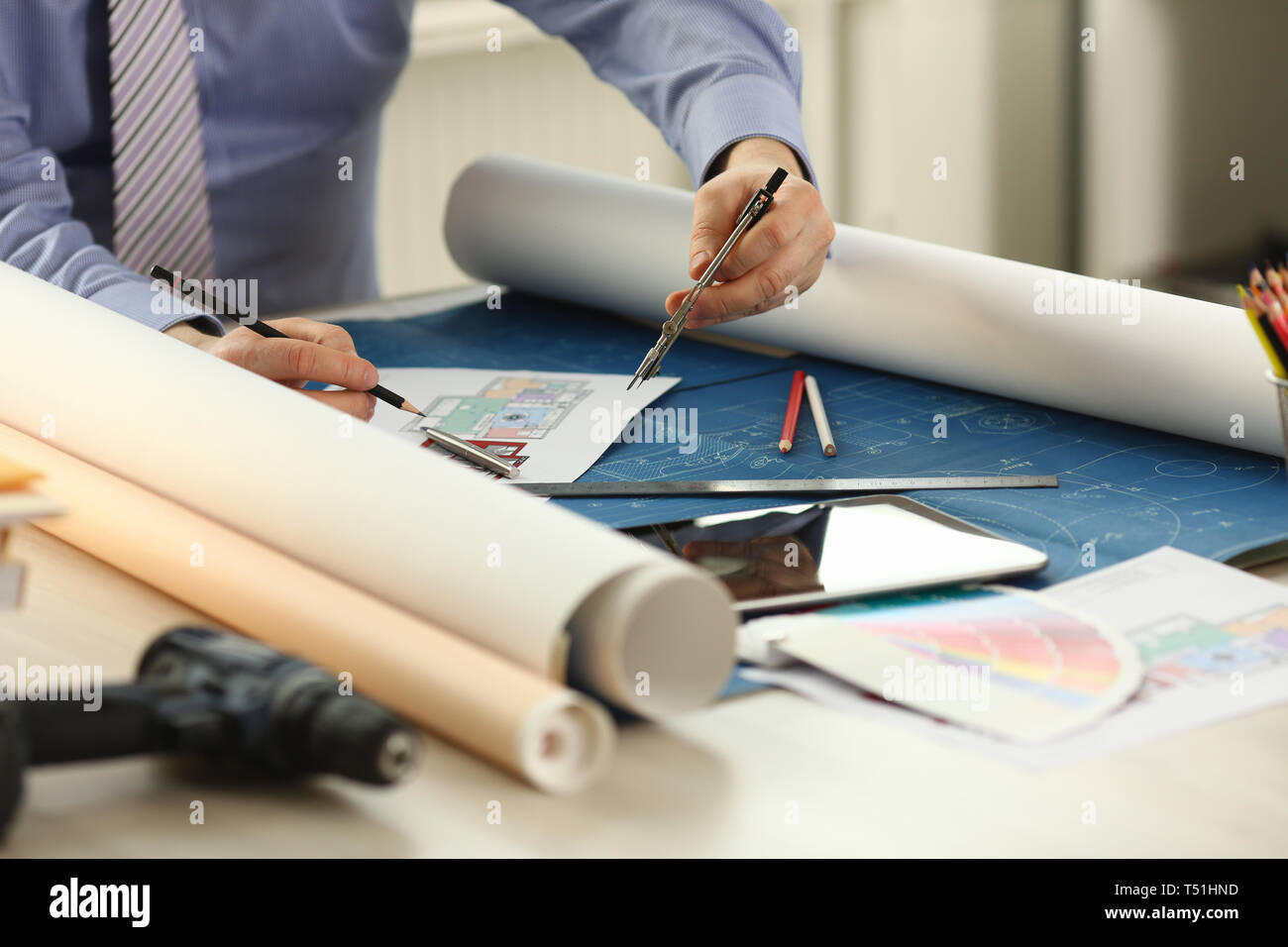 Architect Drawing Building Reconstruction Sketch Stock Photo - Alamy