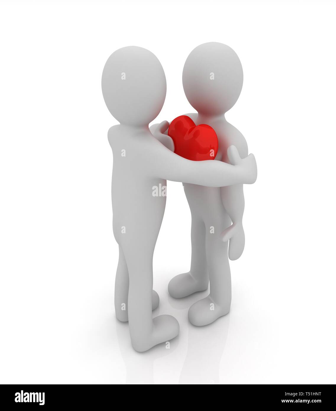 3d mans holding his hand to his heart and 3d people hug . Concept ...