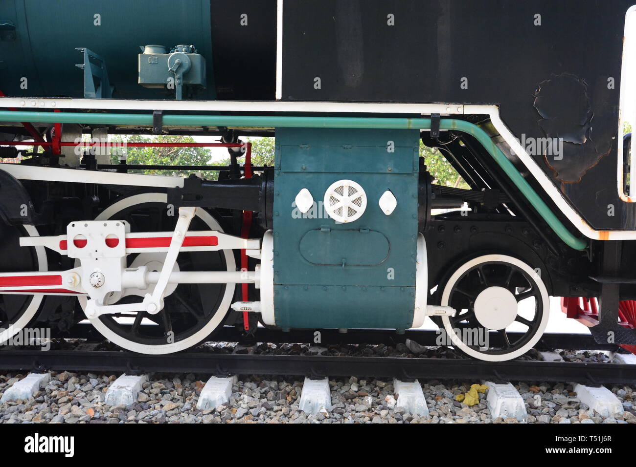 Mechanical part and wheels of the retro steam locomotive, Old Black ...