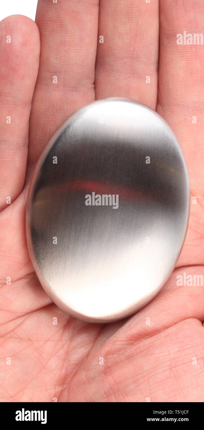 hand with Stainless Steel Soap isolated on white background Stock Photo ...