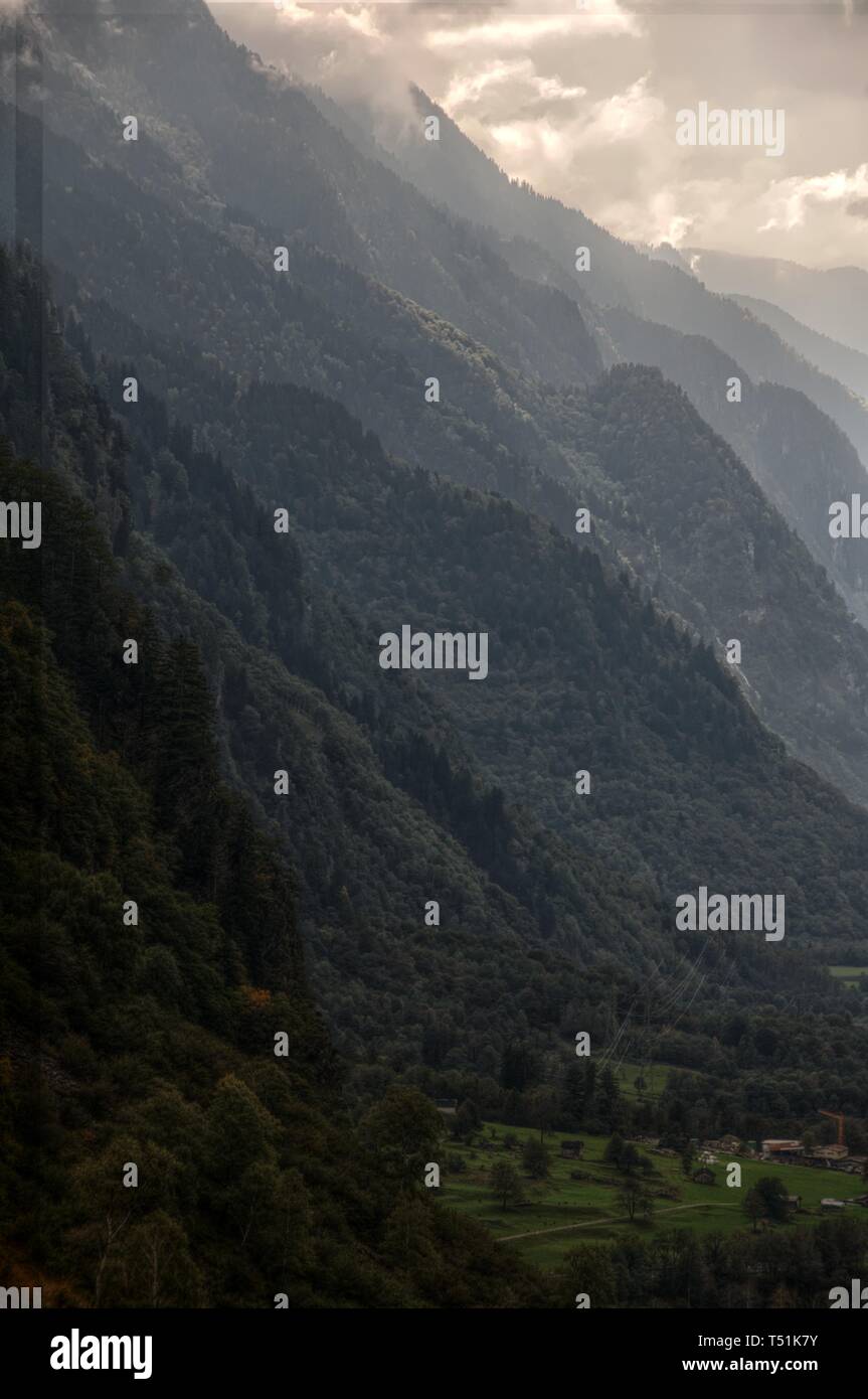 View South towards Italy from the Castello di Mesocco, Grisons in ...
