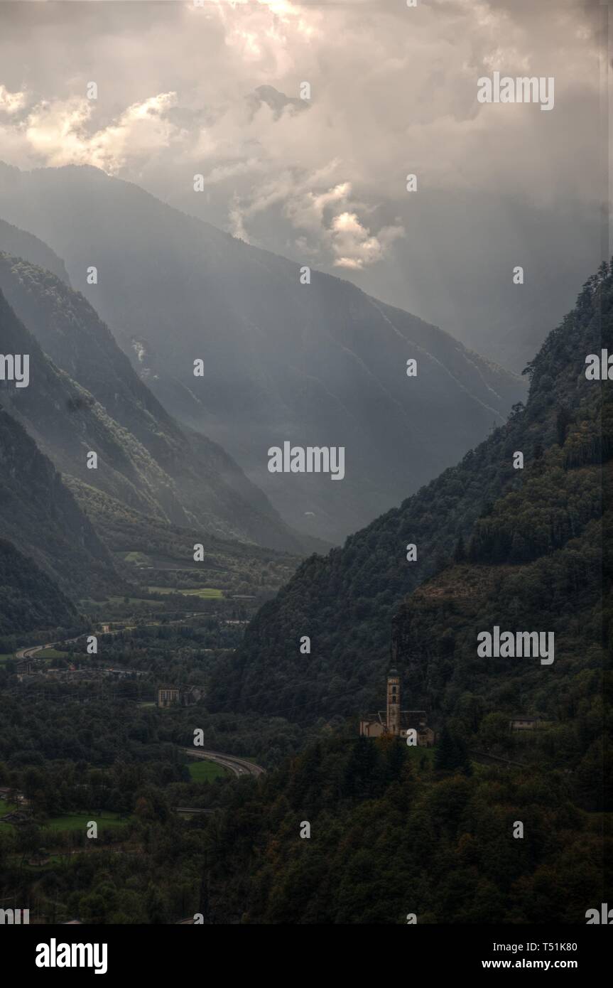 View South towards Italy from the Castello di Mesocco, Grisons in ...