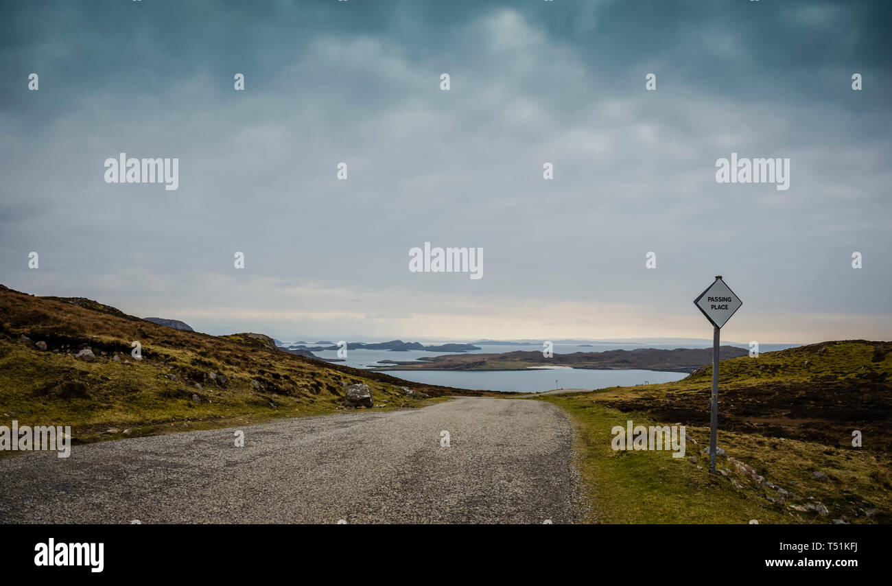 Passing place on single track road, Brae of Achnahaird, west coast of ...