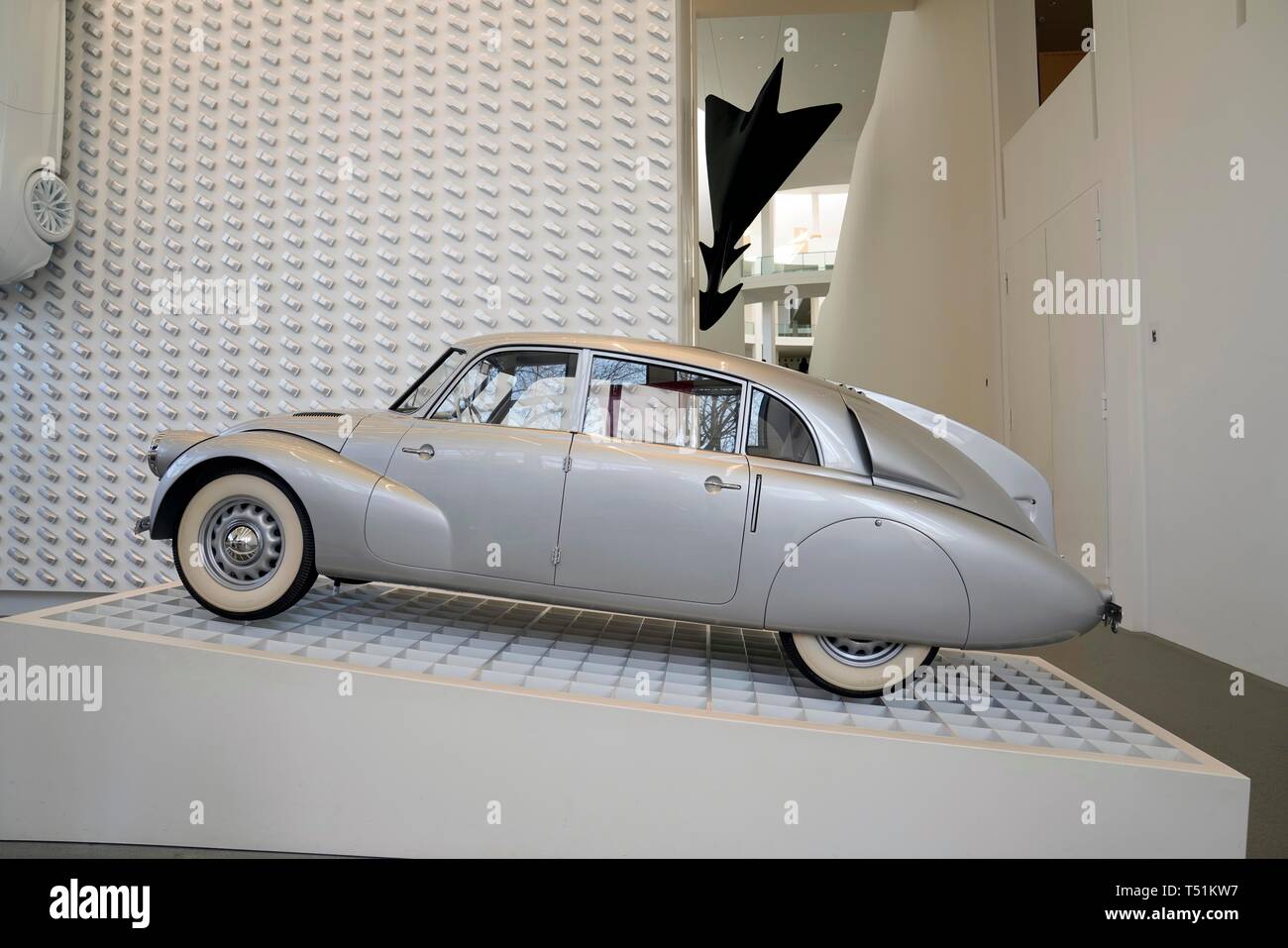 Historical passenger car, silver Tatra 600 or Tatraplan, Pinakothek der ...
