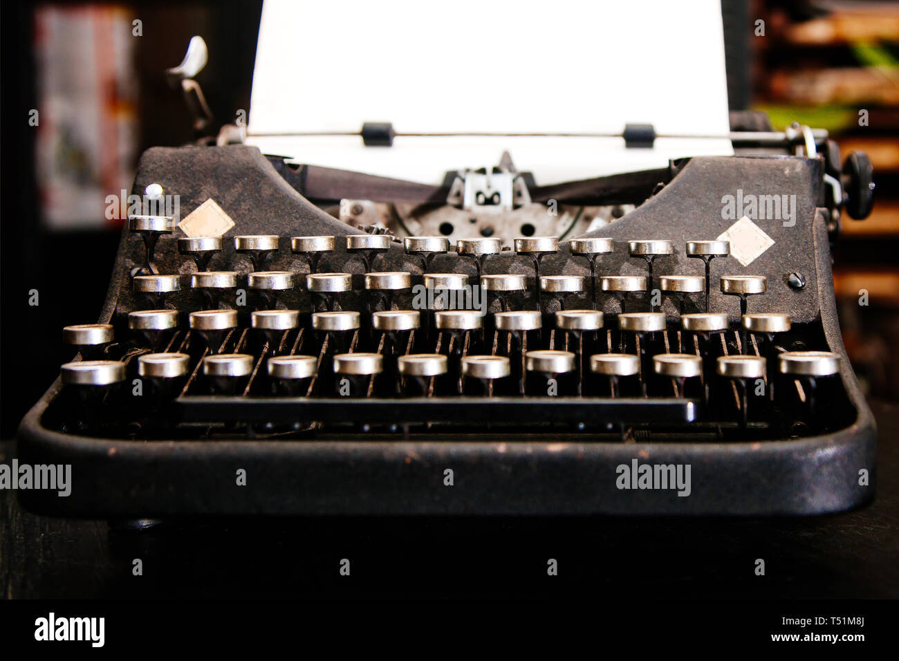 Close-up old antique manual typewriter on the table of the writer with ...