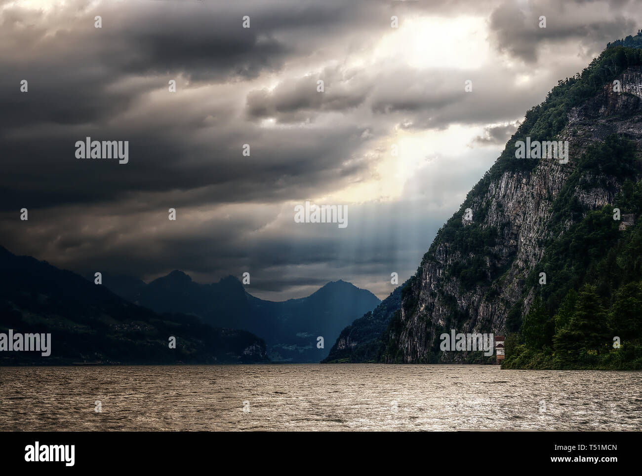 Lake Walen in the Swiss Alps in stormy weather Stock Photo - Alamy