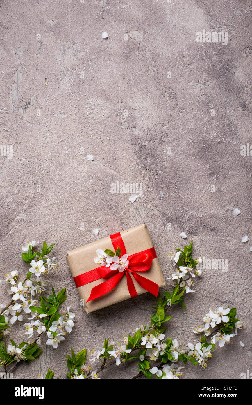 Cherry or plum blossom and gift box Stock Photo - Alamy