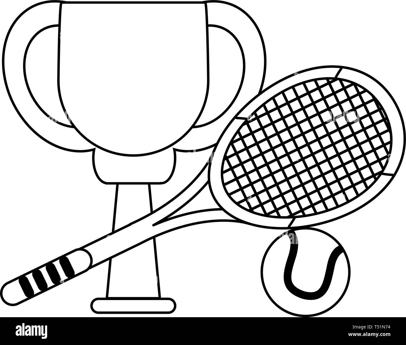 Tennis trophy cup with racket and ball in black and white Stock Vector ...
