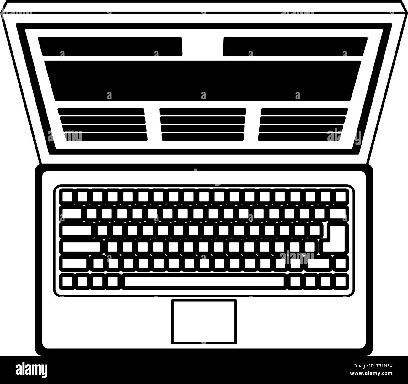 Laptop open computer topview symbol in black and white Stock Vector ...