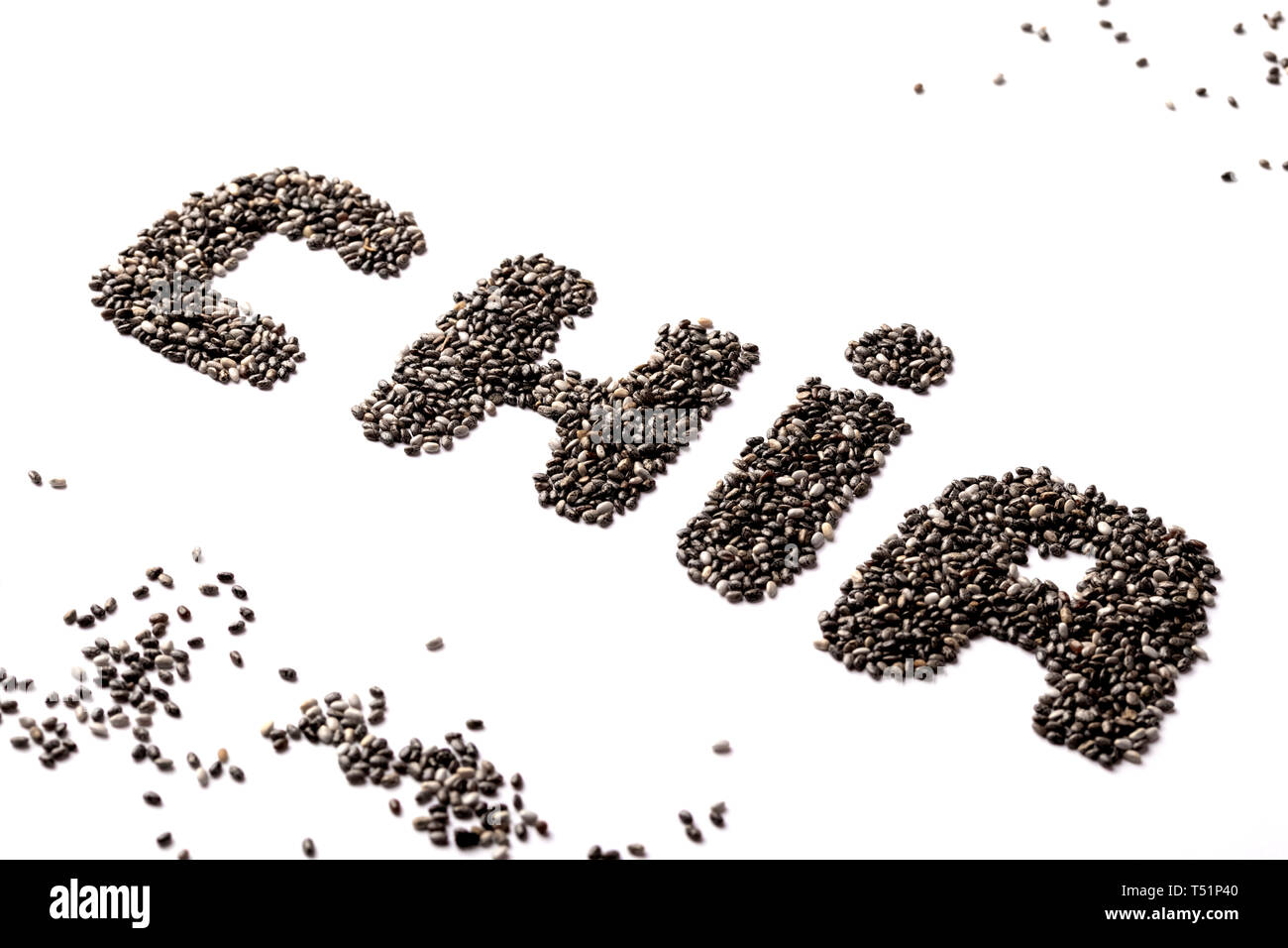 Chia seeds in the shape of the cropped word CIA. Isolate on white ...
