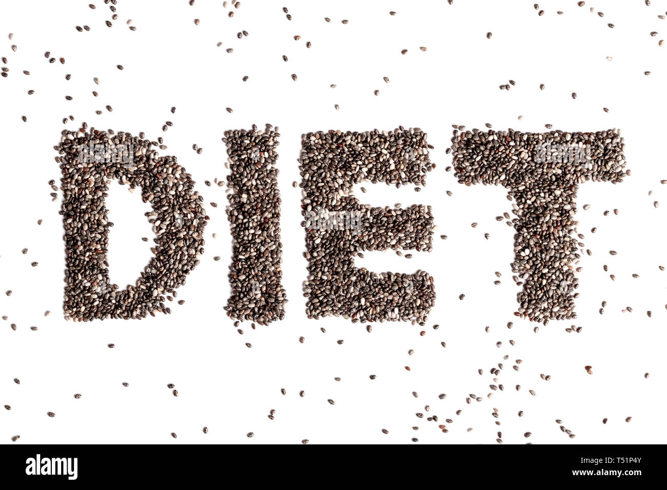 Chia seeds in the form of the word CIA. Isolate on white background ...