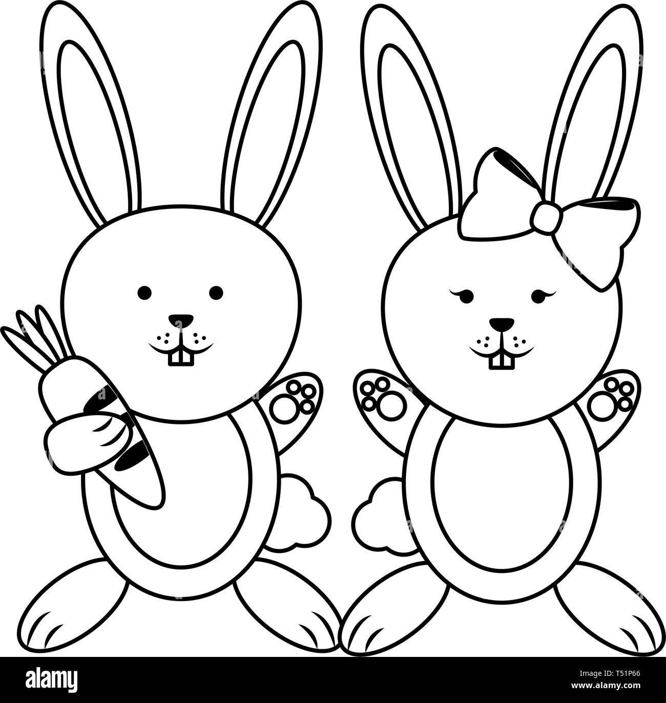 Set cute rabbits black Black and White Stock Photos & Images - Alamy
