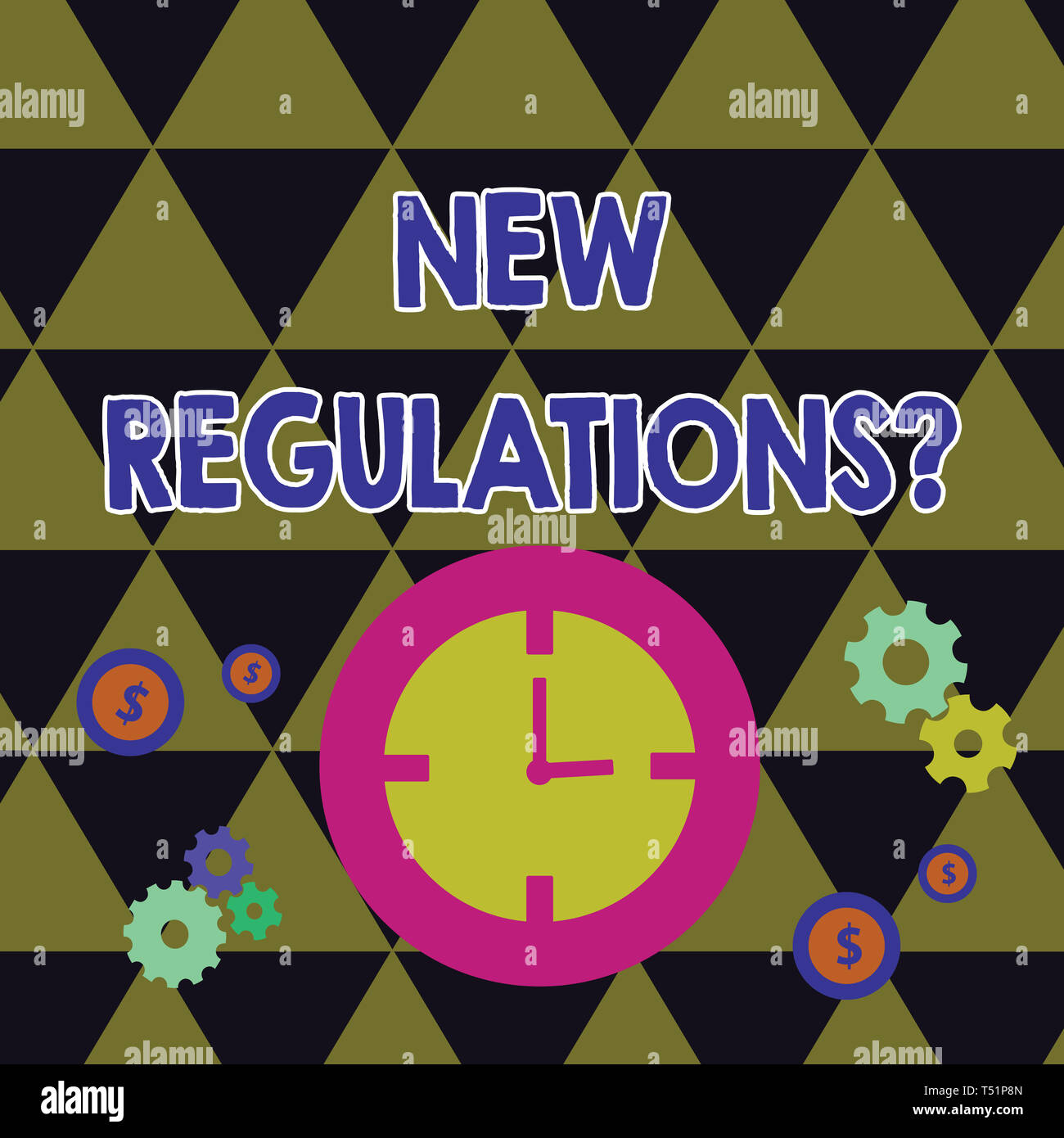 Writing note showing New Regulations Question. Business concept for ...