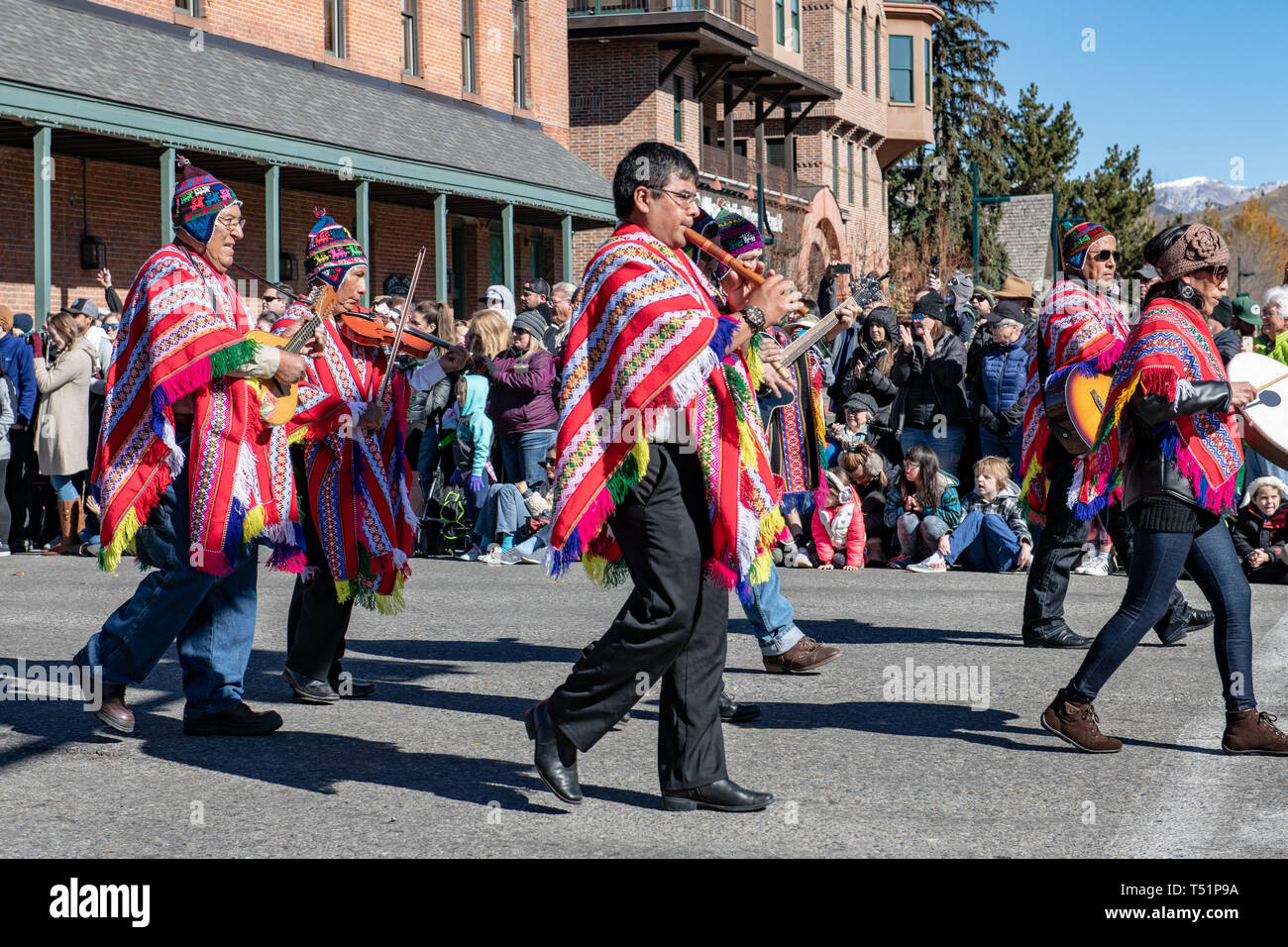 Main parade of Trailing of the Sheep in downtown Ketchum, Idaho, USA ...